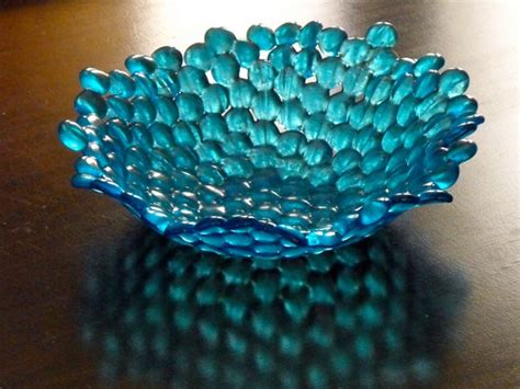 Fused Glass Bowl Optic Pod Turquoise