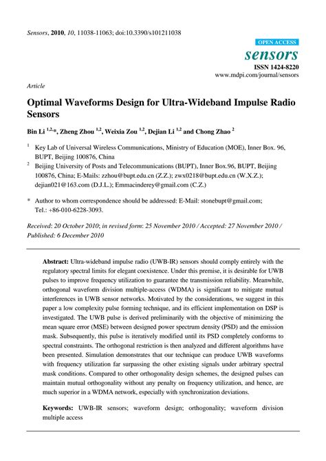 SOLUTION Optimal Waveforms Design For Ultra Wideband Impulse Radio Sensors Studypool
