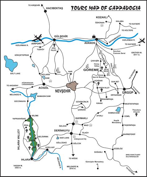 Подробная туристическая карта Каппадокии