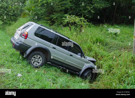 SUV In Ditch Guanacaste A Province Of Costa Rica Located In The