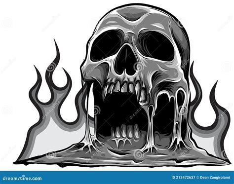 Monochromatic Skull That Is Melting Vector Drawing Illustration Stock
