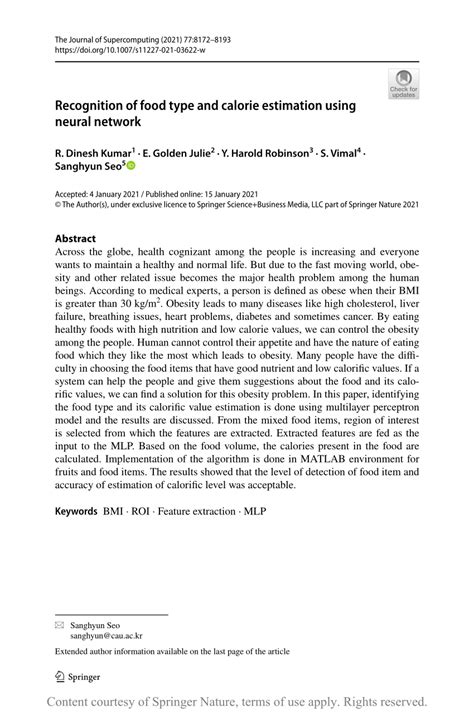 Recognition Of Food Type And Calorie Estimation Using Neural Network Request Pdf