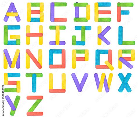 English Alphabet Made Of Colorful Wooden Ice Cream Sticks On White