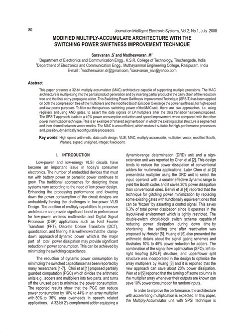 Pdf Modified Multiply Accumulate Architecture With The Switching Power Swiftness Improvement