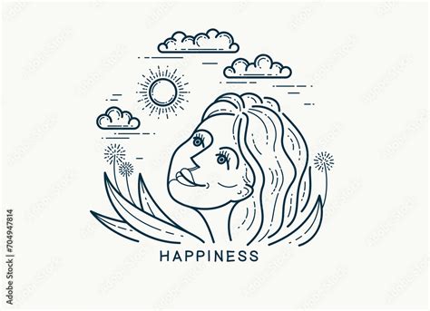 Emotion Of Happiness Concept Vector Drawing Of A Woman Face Displays