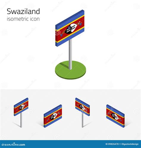 Swaziland Flag Vector 3d Isometric Flat Icons Stock Vector