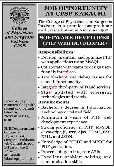 College Of Physicians And Surgeons Pakistan Karachi Job 2023 2025 Job