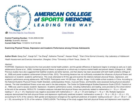 Pdf Examining Physical Fitness Depression And Academic Performance Among Chinese Adolescents