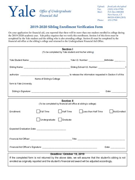 Fillable Online Finaid Yale Sibling Enrollment Verification Form Fax Email Print Pdffiller