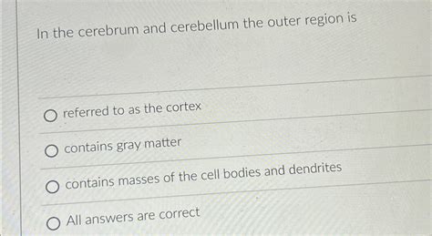 Solved In The Cerebrum And Cerebellum The Outer Region Chegg Com