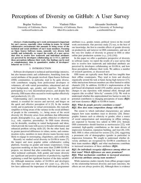 Pdf Perceptions Of Diversity On Github A User Surveybvasilesgithub