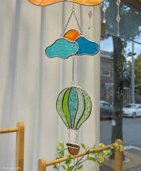 Hot Air Balloon Glass Hanging Stained Glass Home Decor Light Catcher Simple Style Hanging Garden