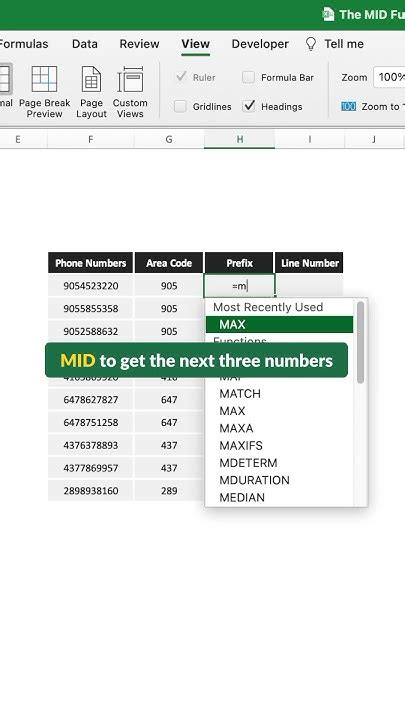 Shorts How To Use The Excel Mid Function Youtube