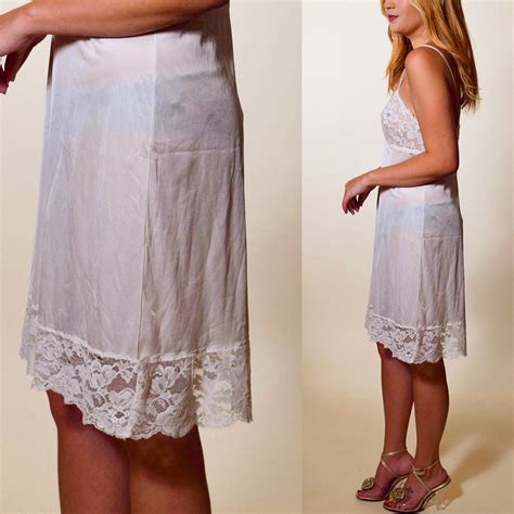 1960s1970s White Nylon Lace Sheer Mini Vanity Fair Slip Dress Womens Size Small