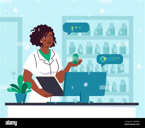 Pharmacist With Medicine Bottle Vector Illustration Stock Vector Image
