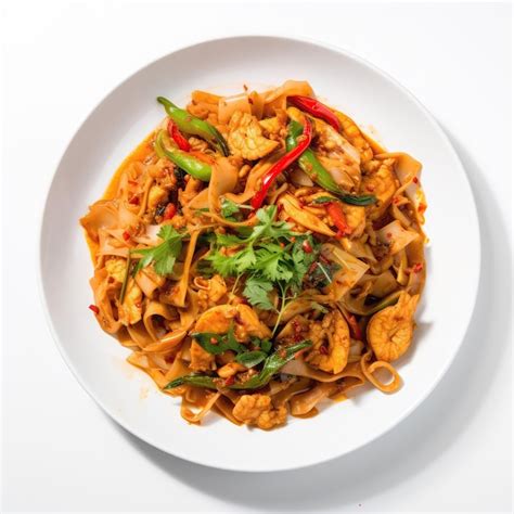 Premium Ai Image Pad Si Ew Thai Dish On A White Plate On A White