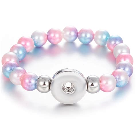 Snap Button Bracelet 10mm Imitation Pearls Beads 18mm Snap Bracelet Diy