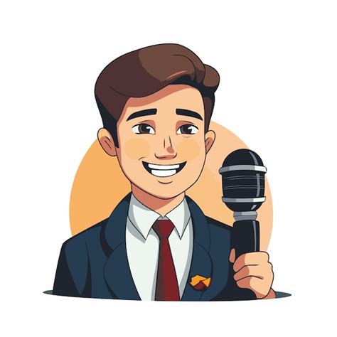 Premium Vector Man In Suit And Tie Holding Microphone Vector Illustration In Cartoon Style