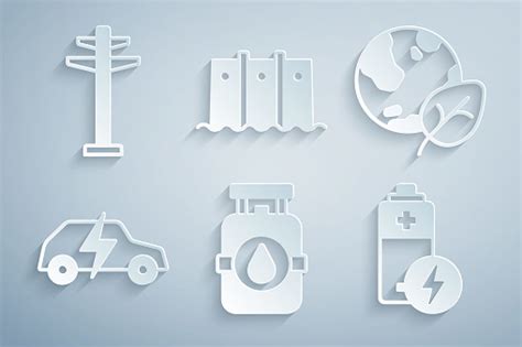 프로판 가스 탱크 지구 지구 및 잎 전기 자동차 배터리 수력 발전 댐 및 타워 아이콘을 설정합니다 벡터 3차원 형태에 대한 스톡 벡터 아트 및 기타 이미지 Istock