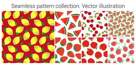 과일과 베리 원활한 패턴 세트 패션 의류 디자인 드레스 스커트 린넨 또는 커튼을위한 식품 인쇄 손으로 그린 벡터 스케치 배경 컬렉션 0명에 대한 스톡 벡터 아트 및 기타