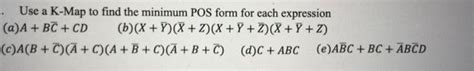 solved use a k map to find the minimum pos form for each