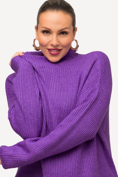 Ribbed Mock Neck Long Sleeve Sweater Violet Ulla Popken
