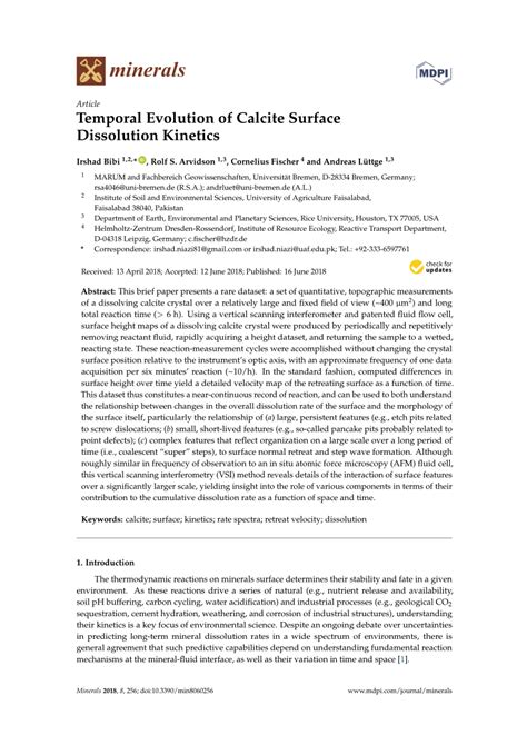 Pdf Temporal Evolution Of Calcite Surface Dissolution Kinetics