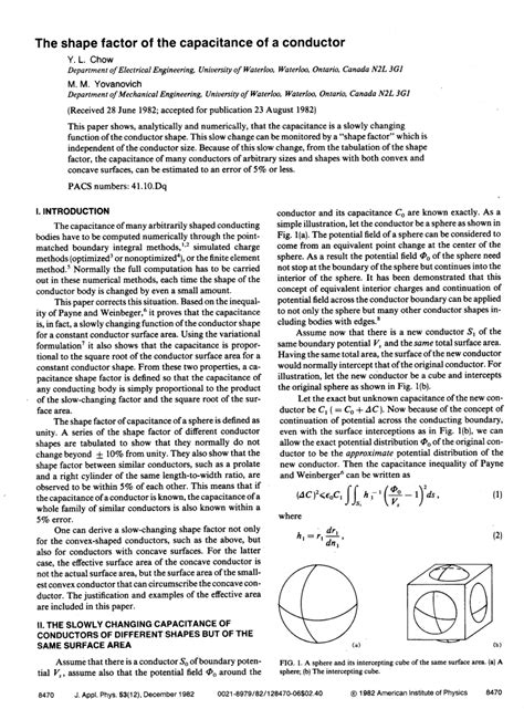 Pdf The Shape Factor Of The Capacitance Of A Conductor