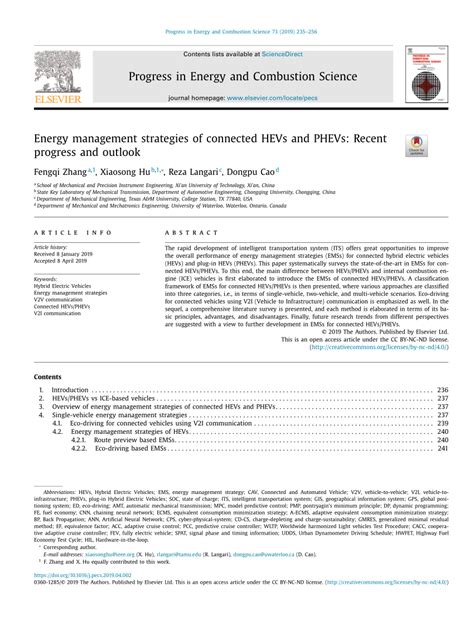 Pdf Energy Management Strategies Of Connected Hevs And Phevs Recent Progress And Outlook