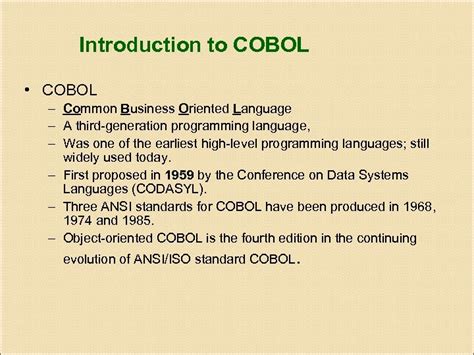 Structured Programming Language COBOL Lecture 1 INTRODUCTION
