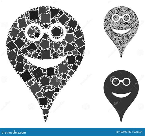 Spectacles Smiley Map Marker Composition Icon Of Raggy Pieces Stock
