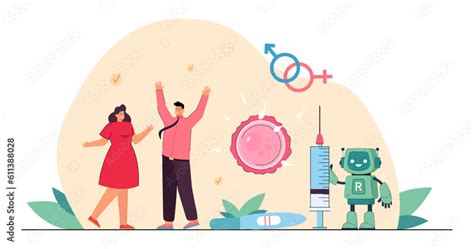 Comic Robot With Syringe Impregnating Egg Cell With Sperm Artificial Insemination Alternative