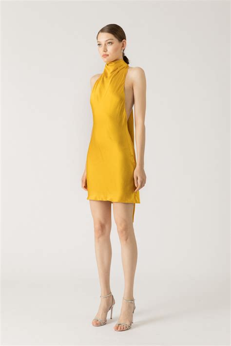 Penny Backless Satin Mini Dress In Gold Sau Lee Official Website