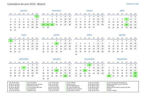 Calendário 2023 Brasil Para Imprimir Feriados