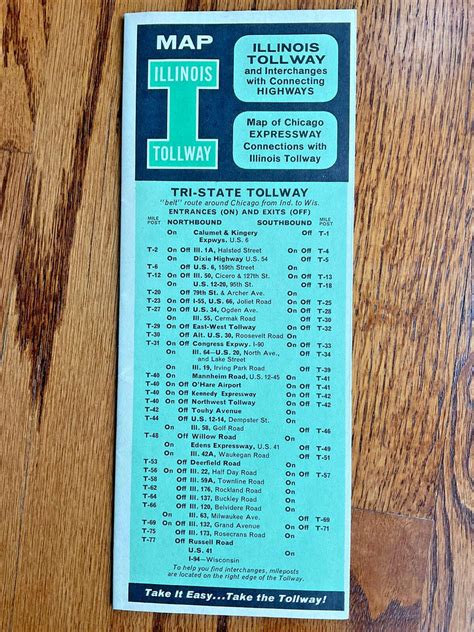 Early 1960s Official Illinois Tollway Travel Road Map Premier Homegoods
