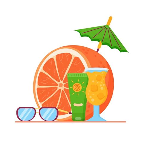 Premium Vector Cocktail Sunglasses Sunscreen And Bright Orange