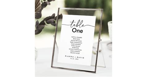 Black White Classic Table Number 1 Seating Chart Zazzle