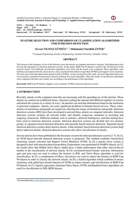 pdf feature selection and comparison of classification algorithms for