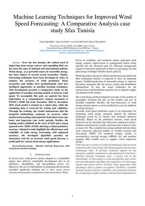 pdf machine learning techniques for improved wind speed forecasting