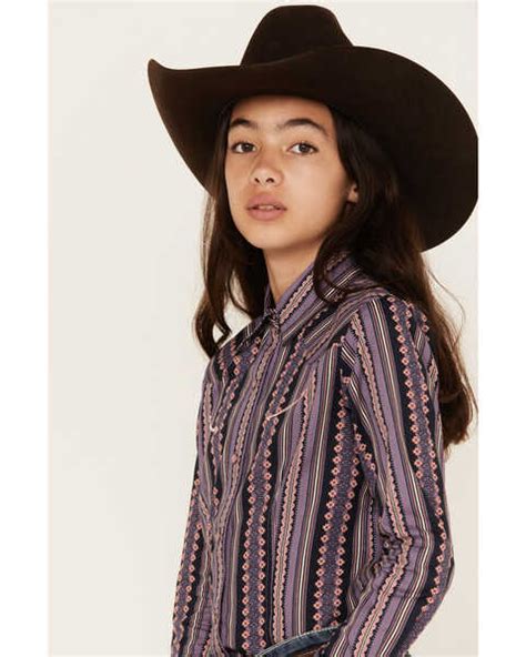 Cruel Girl Girls Wallpaper Stripe Print Long Sleeve Western Pearl Snap