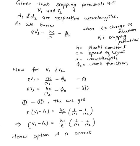 The Stopping Potential Are V1 And V2 The Value Of V1 V2 If