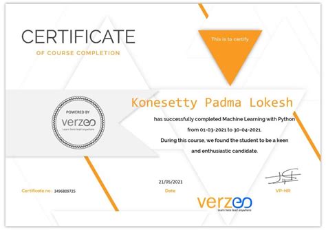 Padma Lokesh K On Linkedin Python Machinelearning Verzeo