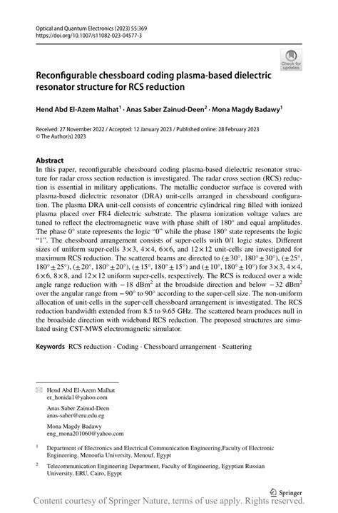 Pdf Reconfigurable Chessboard Coding Plasma Based Dielectric