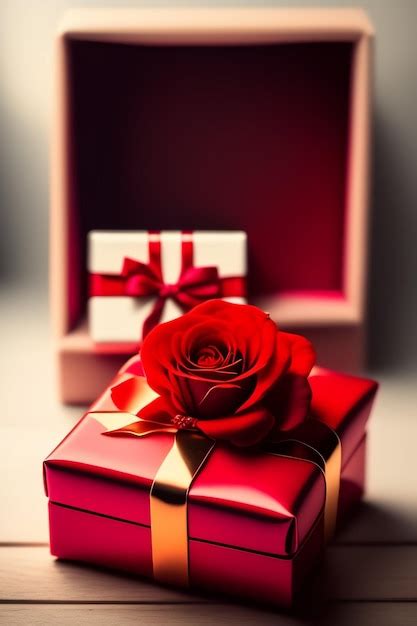 Caja De Regalo Roja Con Una Rosa Roja Dentro Imagen Generada Con IA