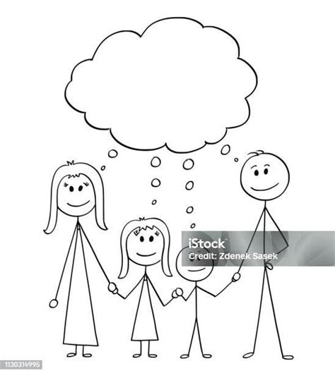 가족 남자와 여자의 부부와 두 아이 빈 연설 풍선의 만화 가족에 대한 스톡 벡터 아트 및 기타 이미지 가족 감정 개념