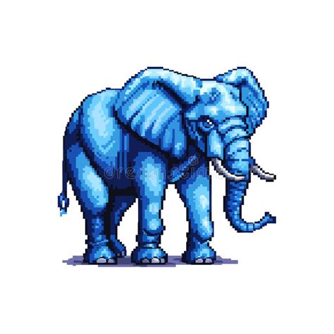 Pixel Art Blue Elephant With Detailed Shading Vector Icon Design Stock