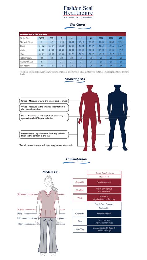 Fashion Seal Modern Fit Scrubs Size Chart