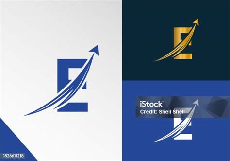 Finance 로고 개념이 있는 편지 E 마케팅 및 성장 화살표 금융 사업 로고 디자인 0명에 대한 스톡 벡터 아트 및 기타