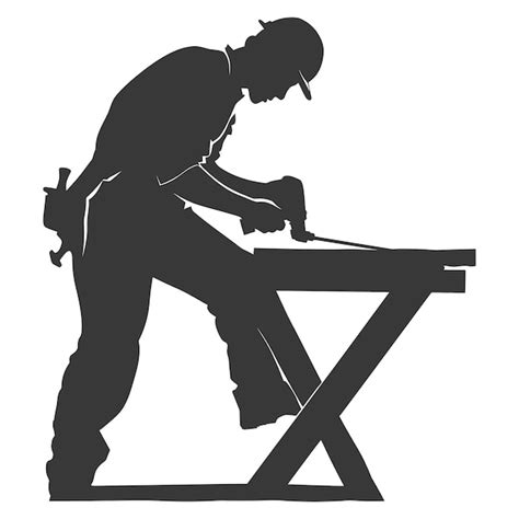 Silhouette Carpenter In Action Black Color Only Full Body Premium Ai
