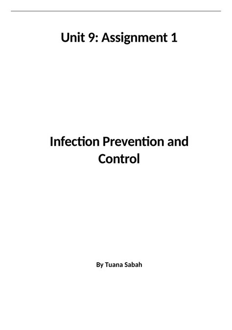 Unit 9 Assignment 1 Unit 9 Infection Prevention And Control Stuvia Uk
